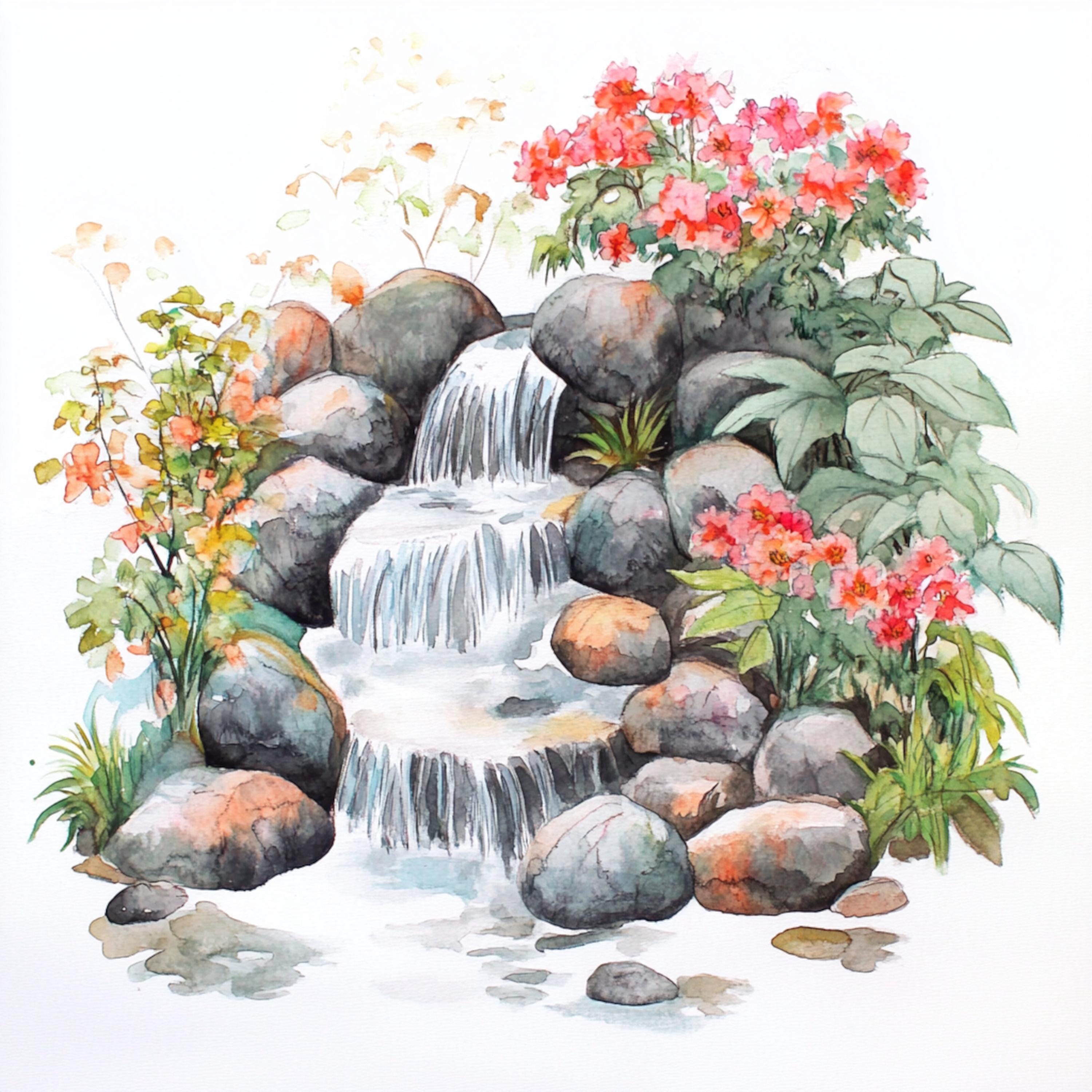 10 Printable Waterfall, Watercolor Waterfall, Garden Waterfall, Rustic ...
