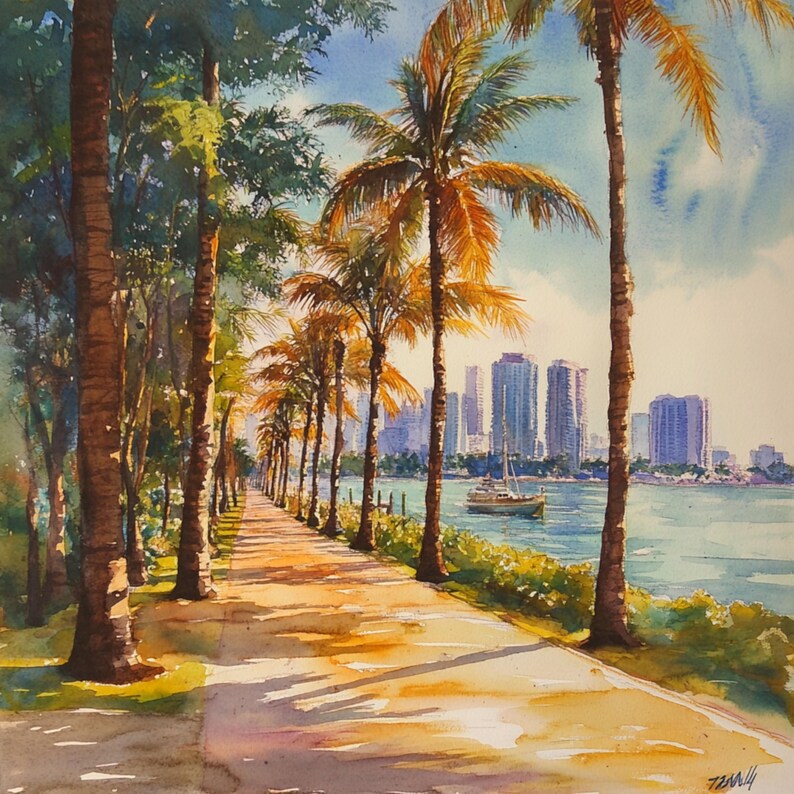 10 Printable Miami Beach, Coast Landscape Art, Florida Art, Miami Ocean ...