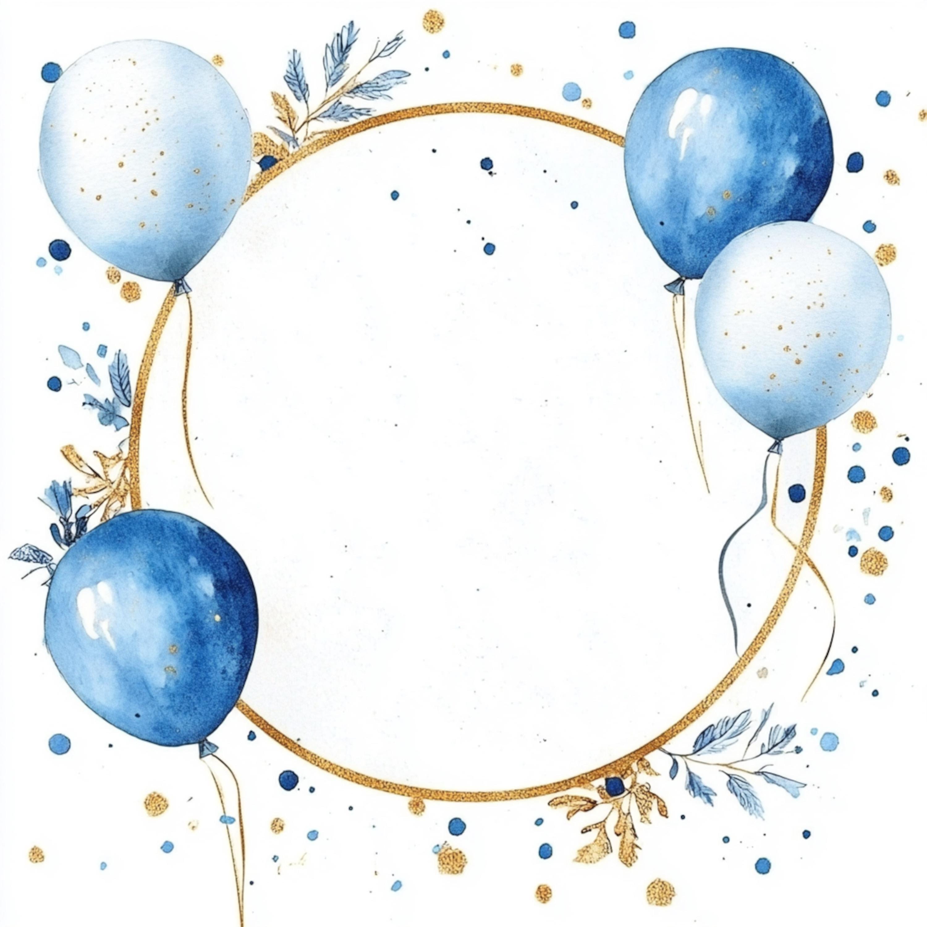 10 Printable Blue White Balloons Frame, Watercolor Party Ballons, Blue ...