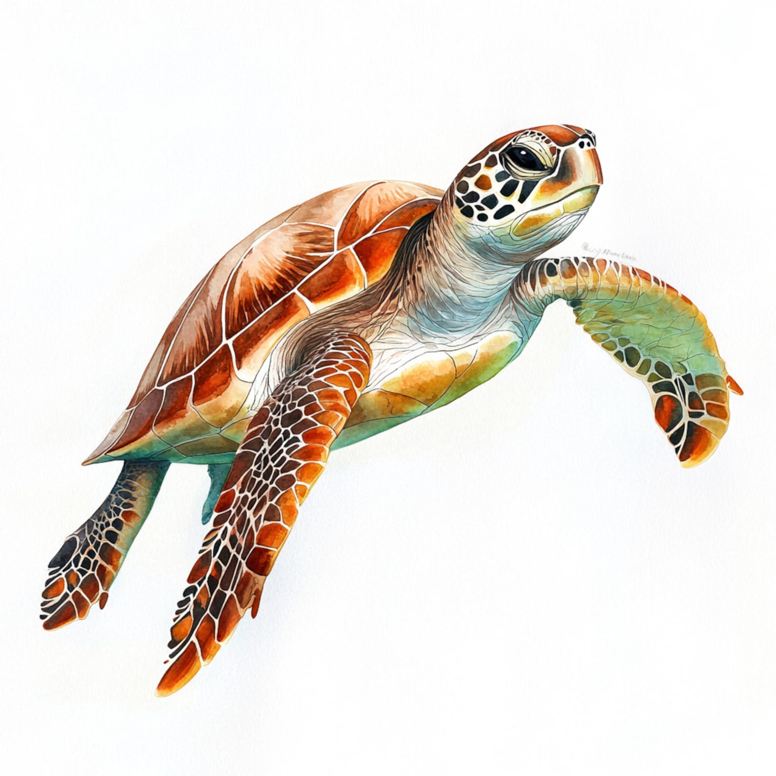 Cuty Turtle Watercolor, Sea Turtle Art, Printable Watercolor, High ...