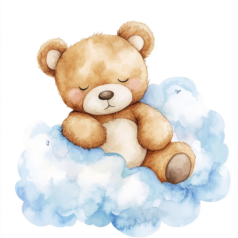10 Printable Sleeppy Teddy Bear Toy, Watercolor Art, Sleepping Teddy ...