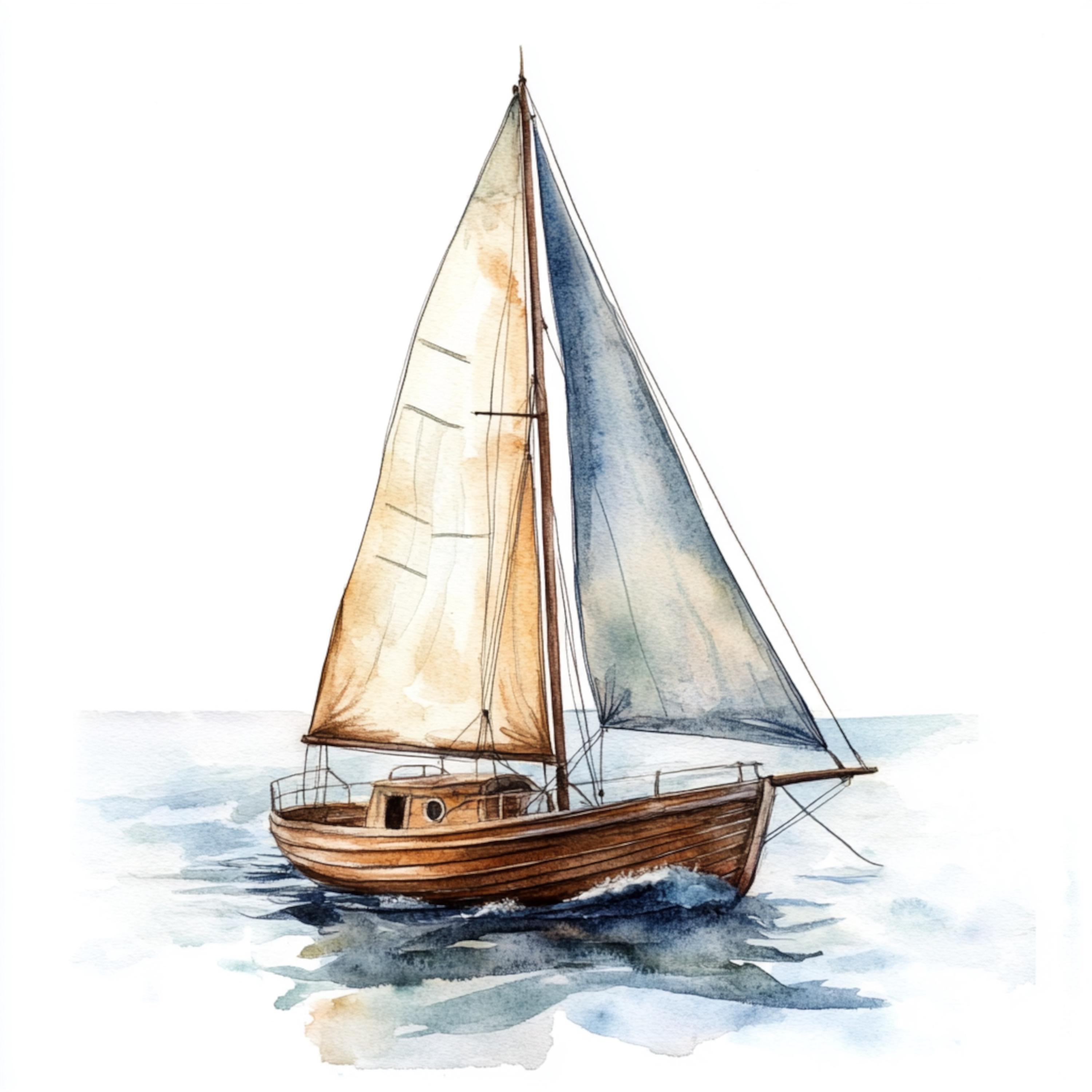 Printable Seascape With Sail Boat, Sail Boat Watercolor Art, 10 Clip ...