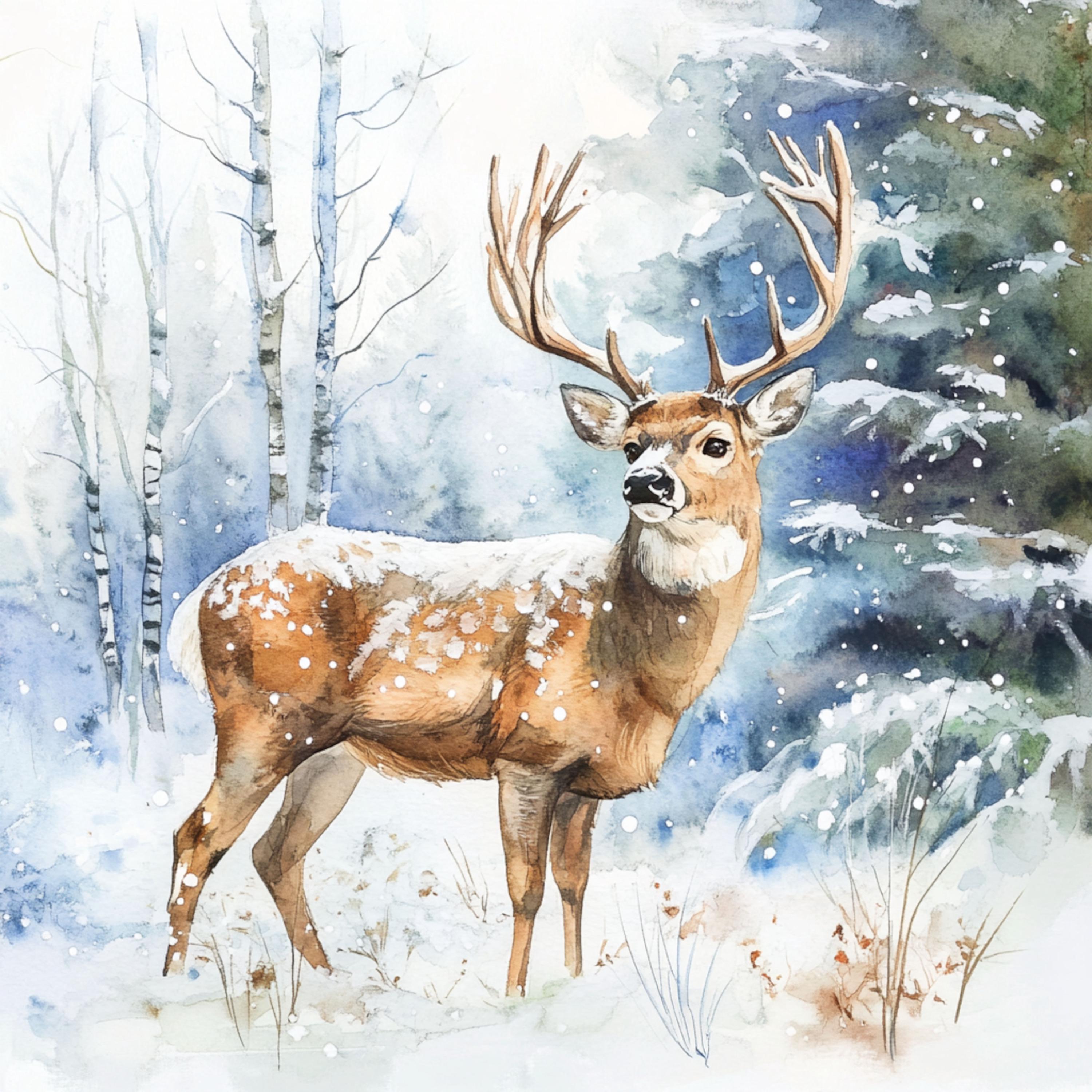 10 Deer Clipart, Deer in Winter Forest, Christmas Deer, Printable ...