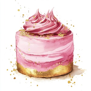 Printable Pink Cake, Watercolor Pink Gold Cake, Food Art Decor, 10clip ...