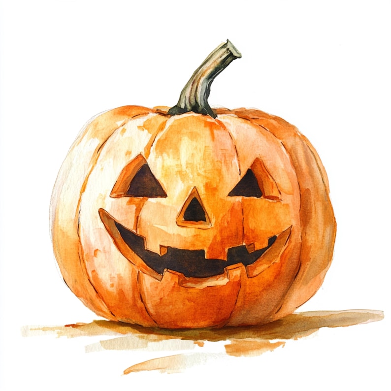 12 Printable Halloween Clipart, Watercolor Jack O' Lantern, High ...