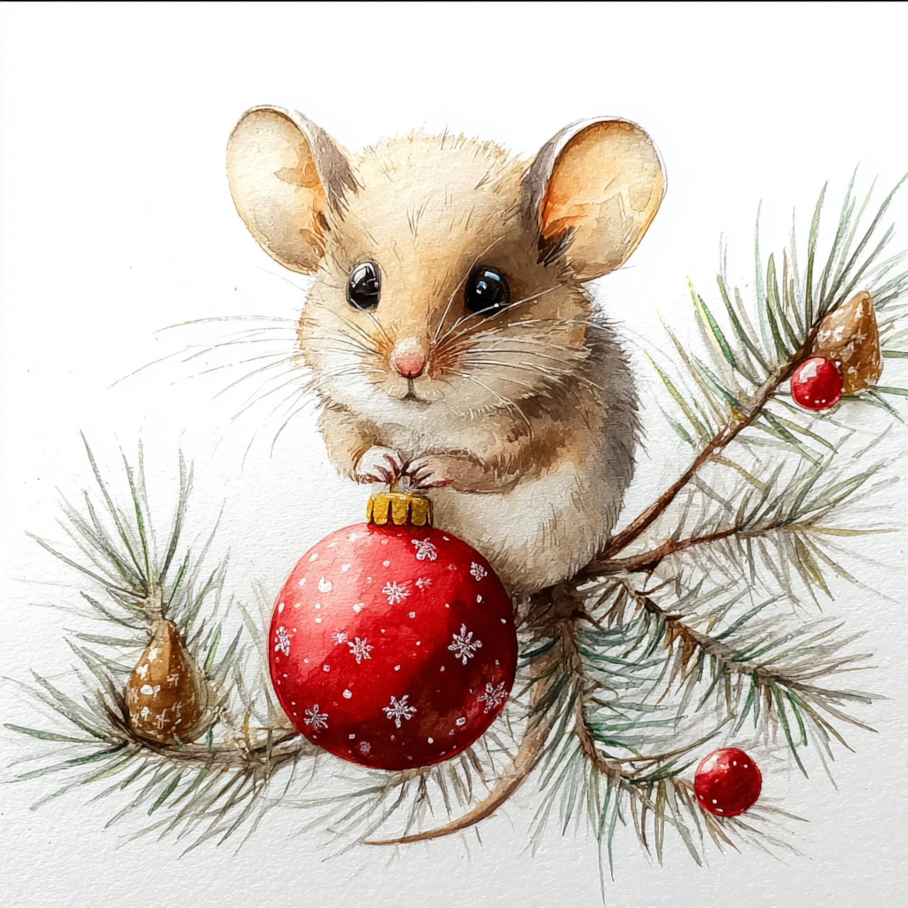 10 Printable Little Mouse, Watercolor Christmas Mouse, Cute Animal ...