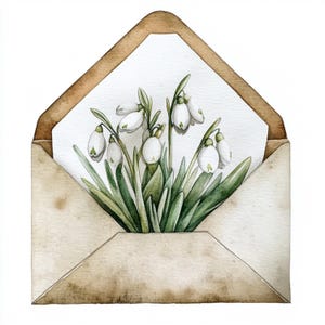 10 Printable Snowdrop Flowers Decor, Snowdrops in Envelope Images ...