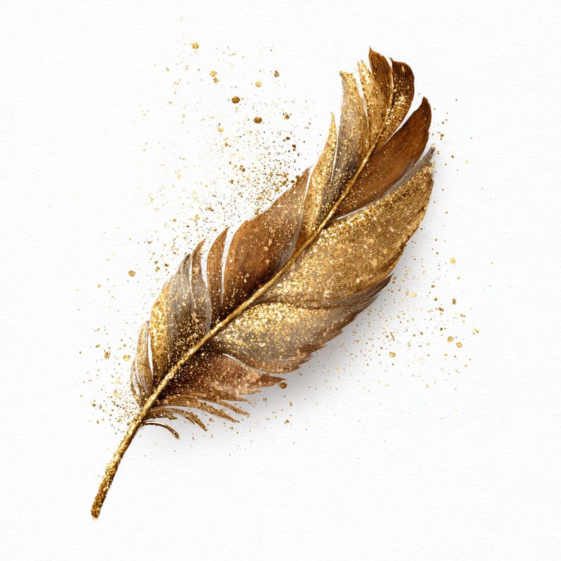 11 Printable Feather, Watercolor Gold Feather Jpgs, Glitter Gold ...