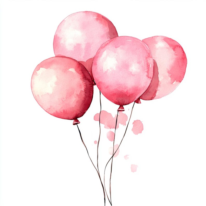 Printable Pink Balloons, Watercolor Party Ballons, Printable Jpgs ...