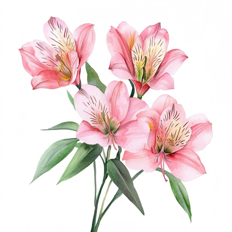 12 Printable Alstroemeria, Pink Flower Alstroemeria, Watercolor Clipart ...
