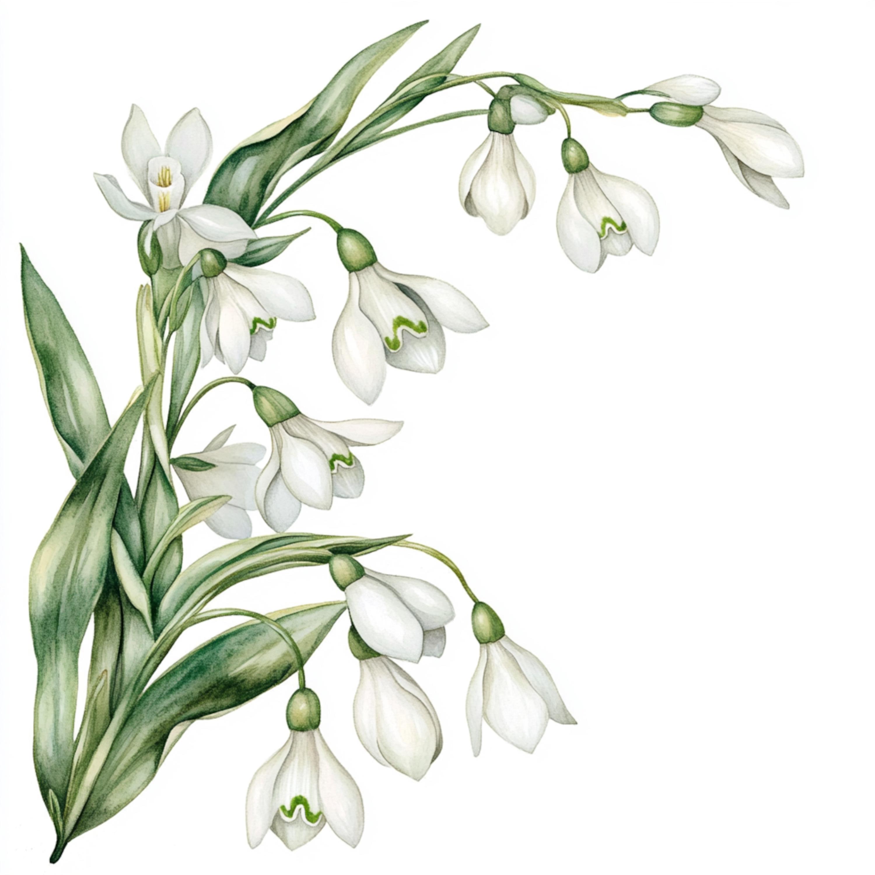 10 Printable Snowdrops Corner, Watercolor White Flowers, Snowdrops ...
