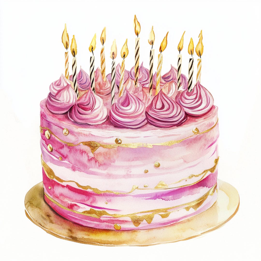 Printable Pink Cake, Watercolor Pink Gold Cake, Food Art Decor, 10clip ...