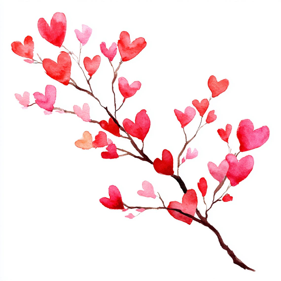 10 Printable Heart Branch, Watercolor Heart, Red Heart on Branch Clip ...