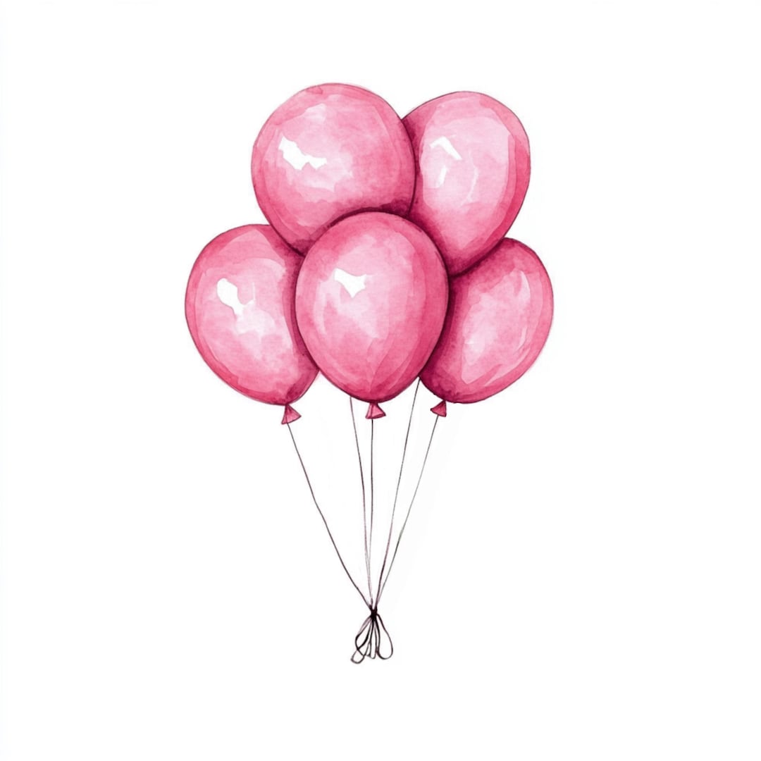 Printable Pink Balloons, Watercolor Party Ballons, Printable Jpgs ...