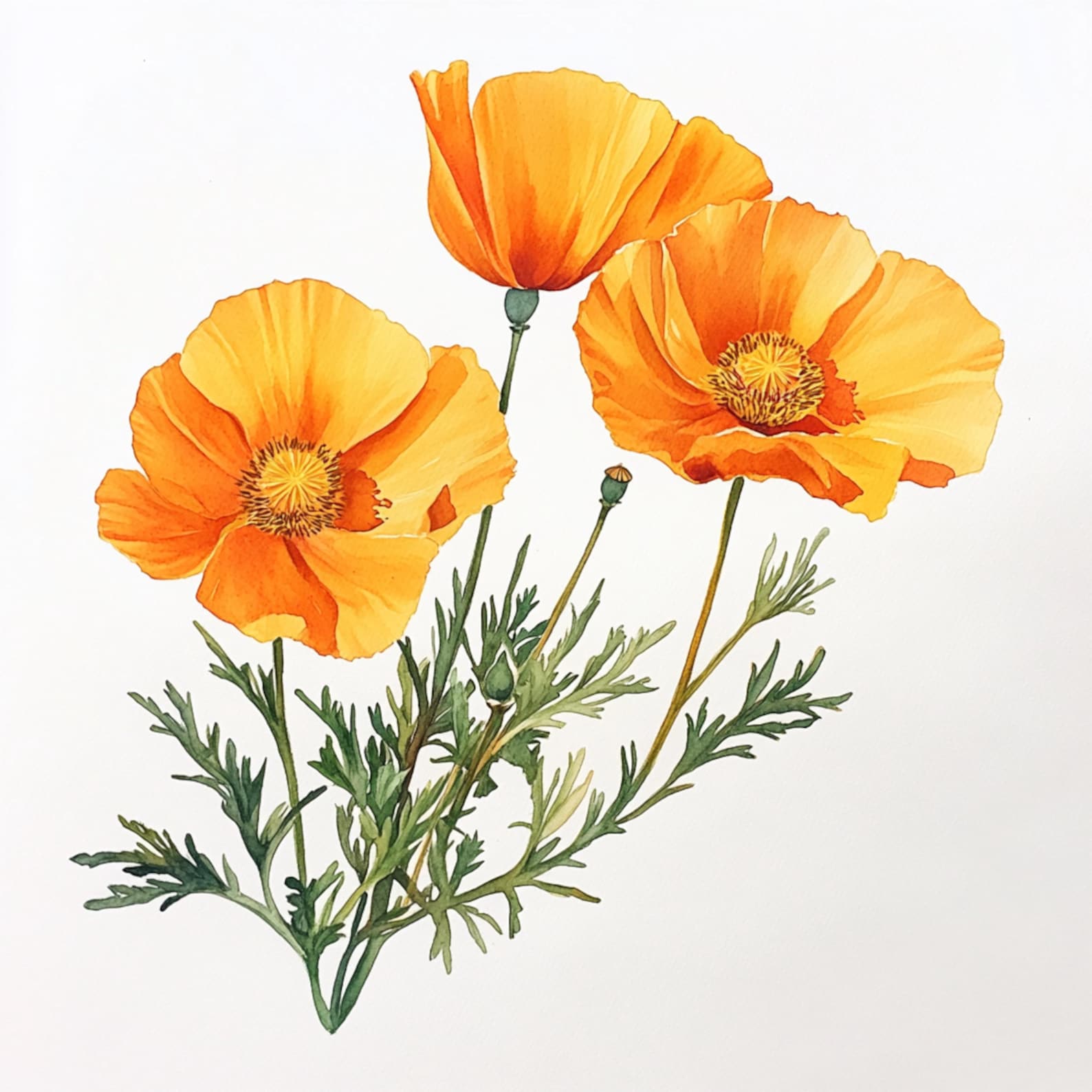 10 Printable California Poppies Art, Watercolor Images, Orange Poppies ...