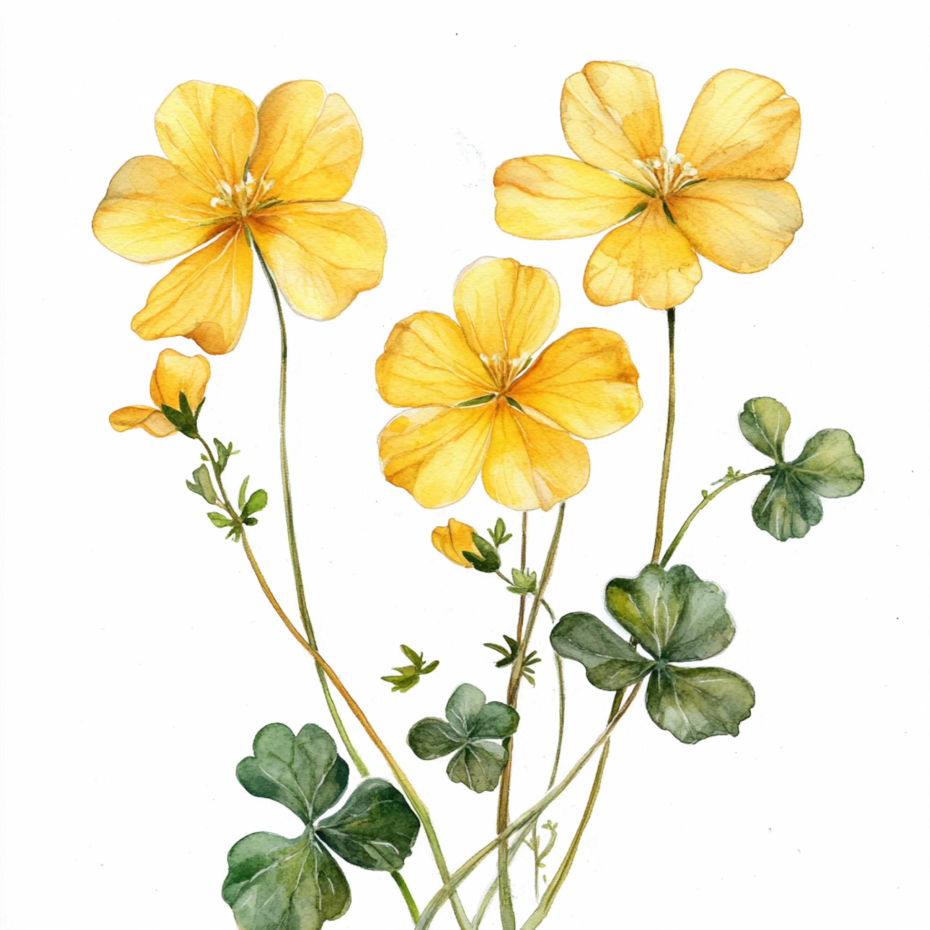 10 Printable Oxalis Art, Watercolor Oxalis, Oxalis Botanical, Yellow ...