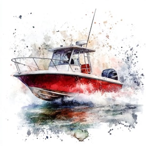 10 Printable Motor Boat, Boat Wtercolor Art, Motor Boat Print, Kids ...