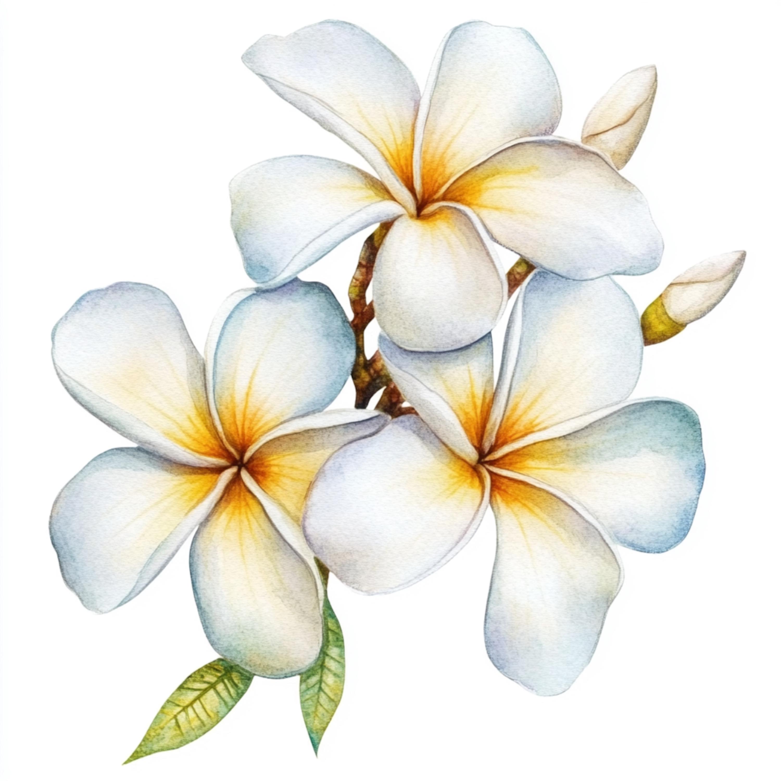 10 Printable White Frangipani Art, Watercolor Images, Frangipani ...