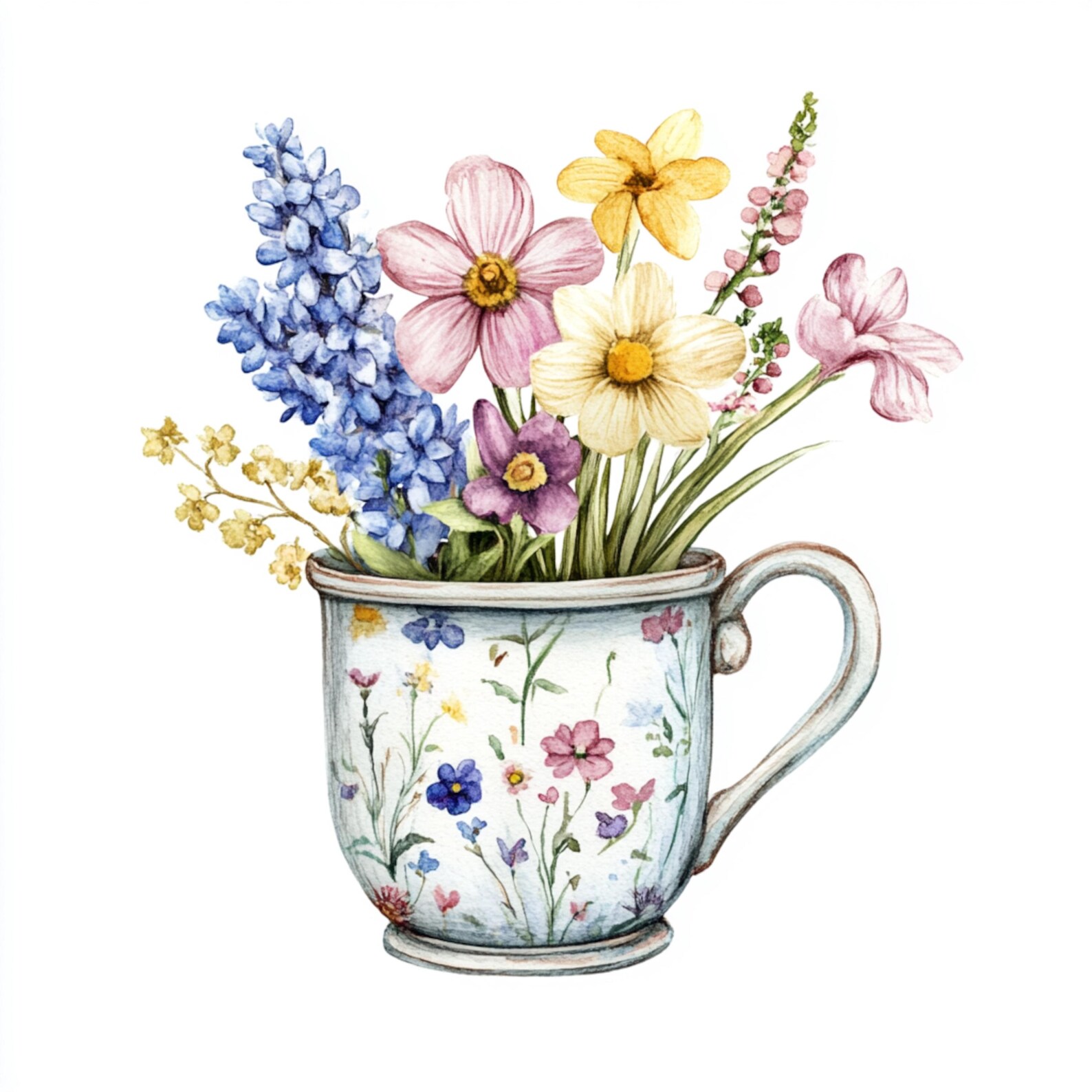 10 Printable Cup With Spring Flower, Watercolor Spring Bouquet, Spring ...