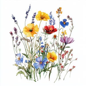 10 Printable Wildflowers Decor, Watercolor Flowers, Wildflower ...