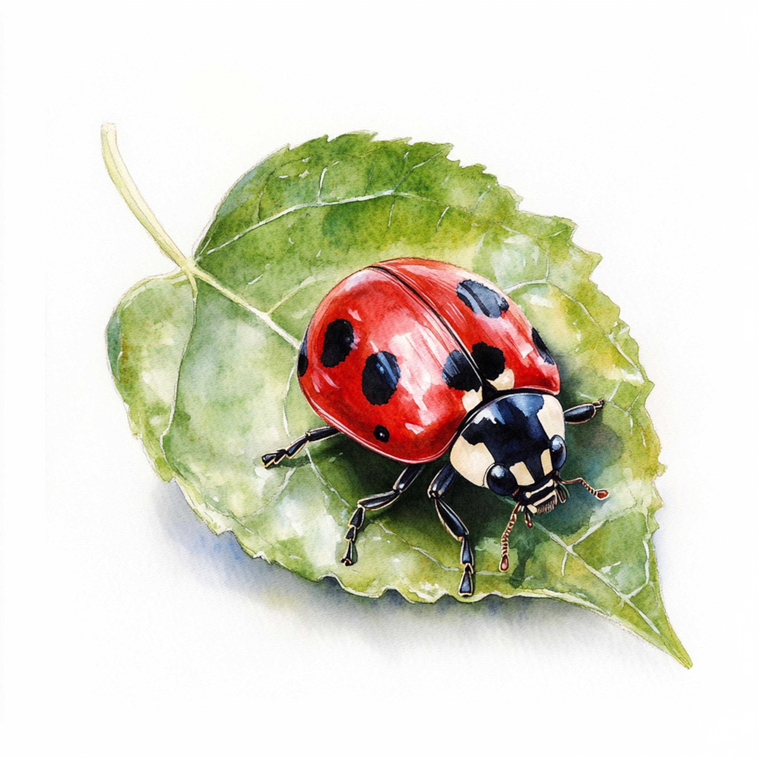 Printable Ladybug Decor, Watercolor Ladybug on Leaf, Insects Art, 10 ...