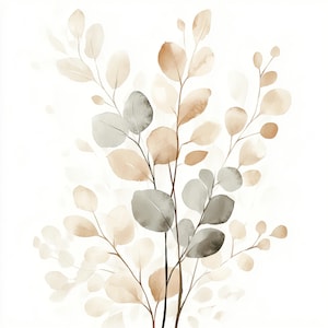 10 Printable Abstract, Botanical Watercolor, Beige Minimalist Art ...