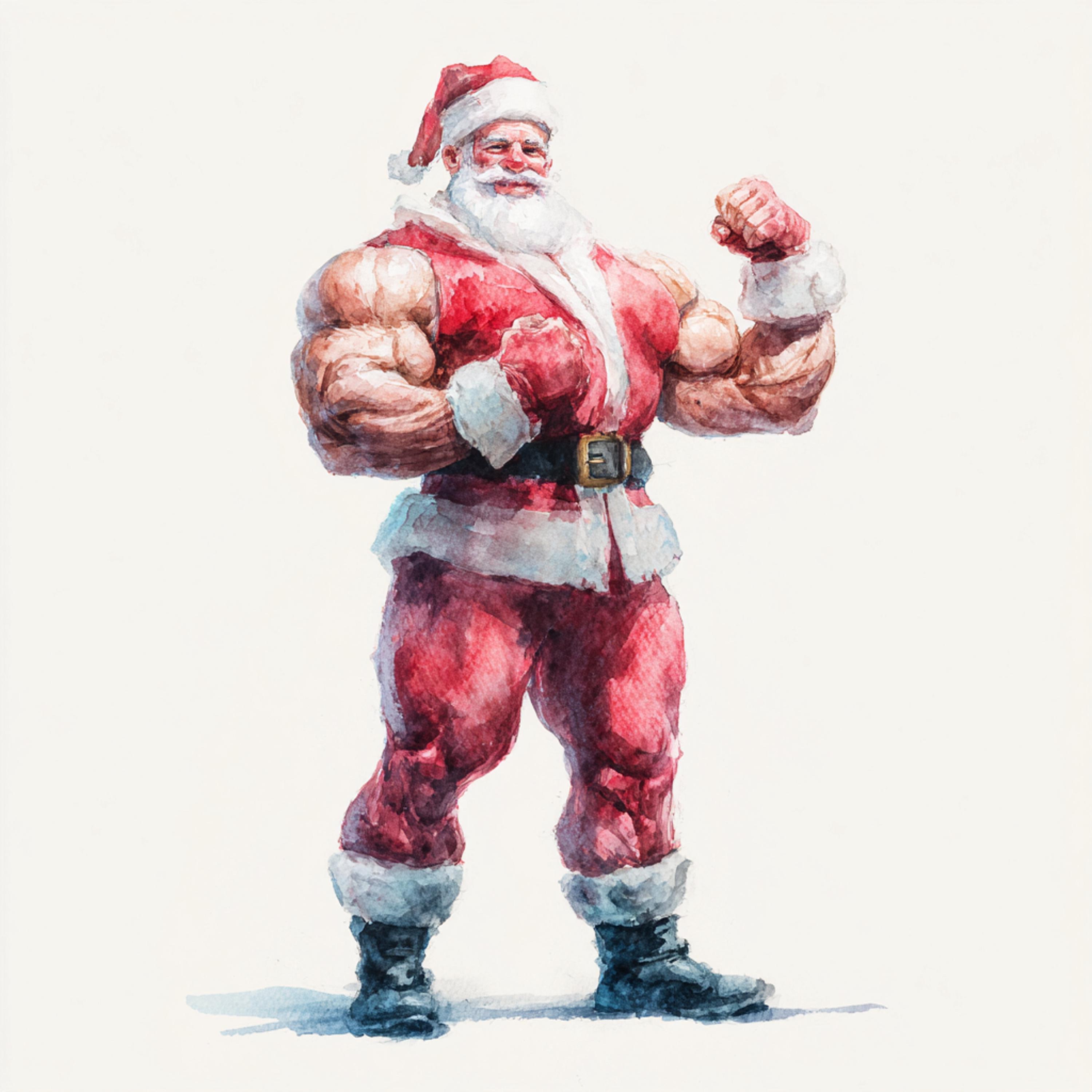 12 Printable Muscle Santa, Watercolor Santa Clipart, Commercial Use ...