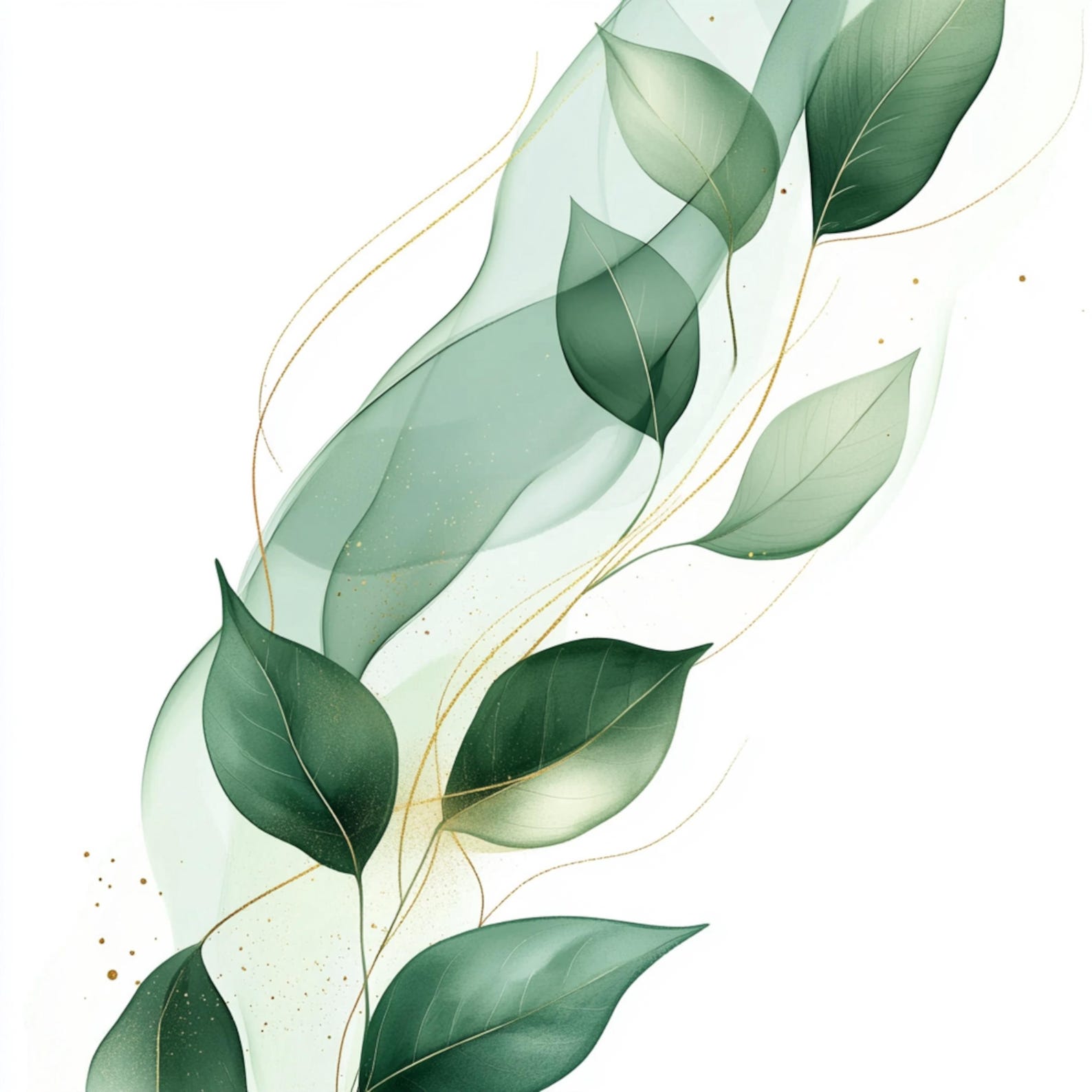 Printable Abstract Leaves, Watercolor Green Leaves, Botanical Art, Clip ...