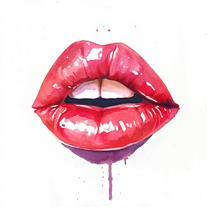 Printable Lips Art Decor, Watercolor Images, Red Beautiful Lips, Clip ...