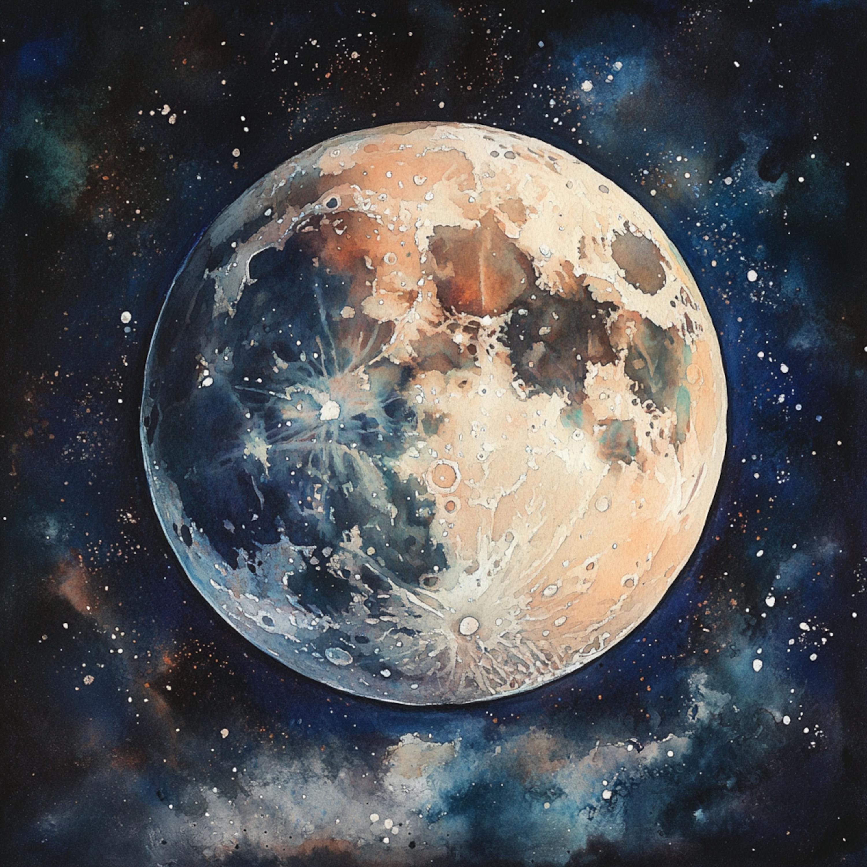 Printable Moon Art, Watercolor Moon, Blue Moon Clipart, 10 Clip Art ...