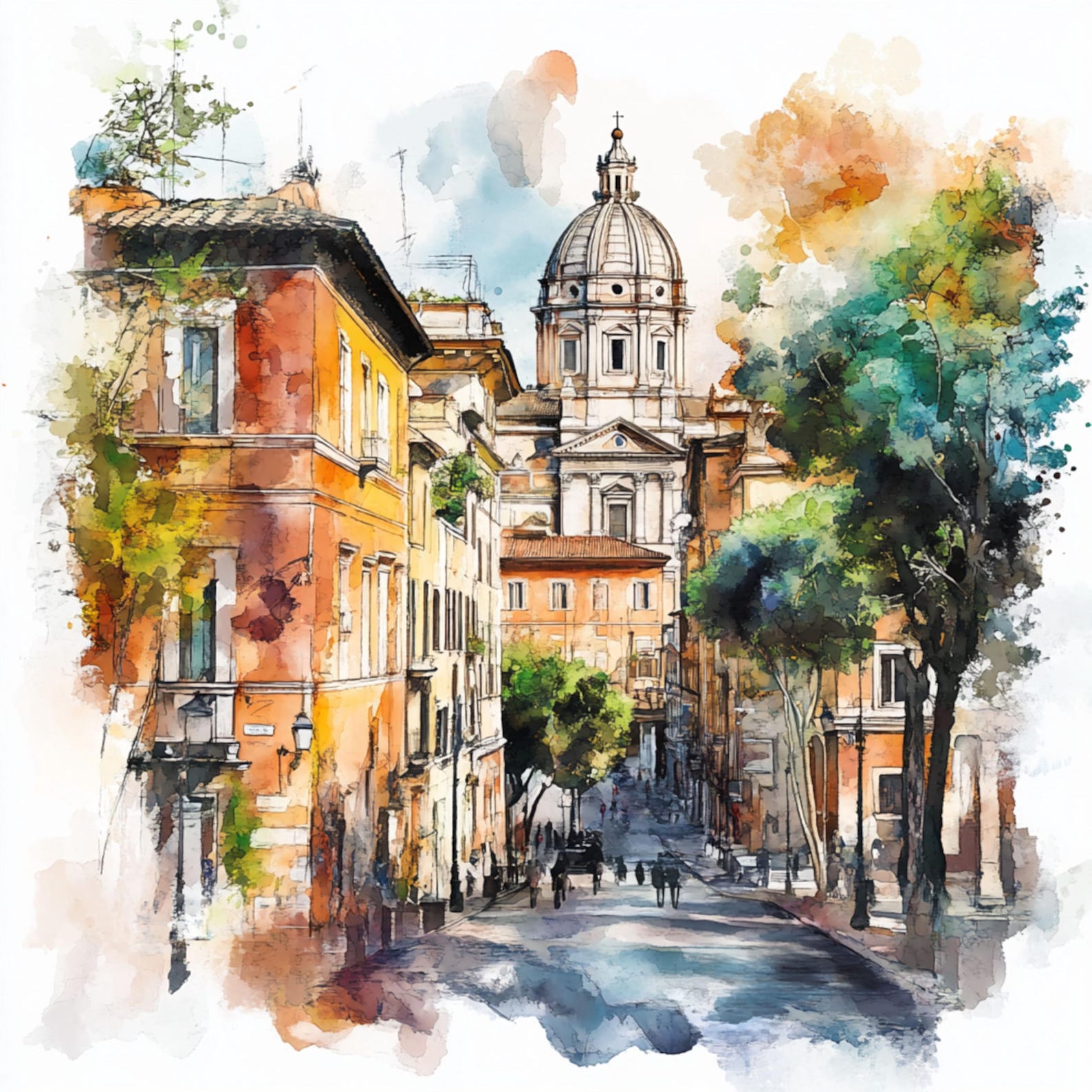 Spring Rome Card, Printable Watercolor Italy, Rome Watercolor, Easter ...
