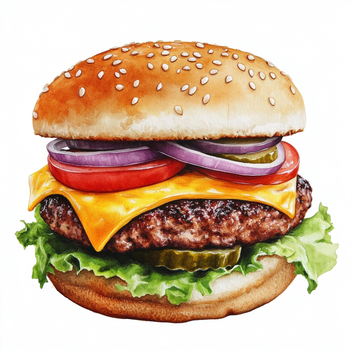 10 Printable Cheeseburger Art, Watercolor Cheeseburger Decor, Tasty ...