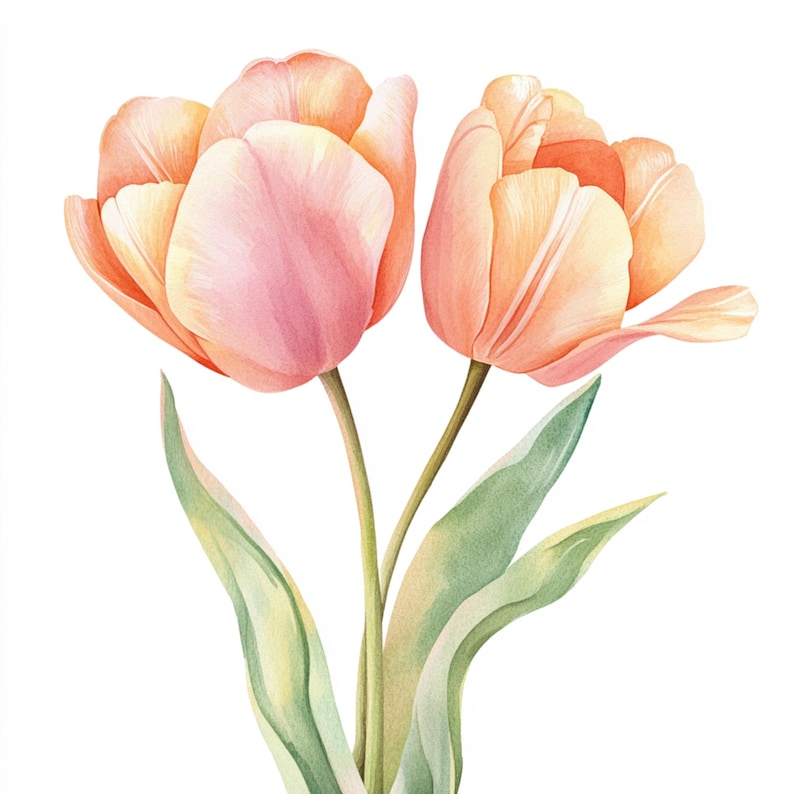 10 Printable Tulips Art, Watercolor Tulips, Pink Pastel Tulips ...