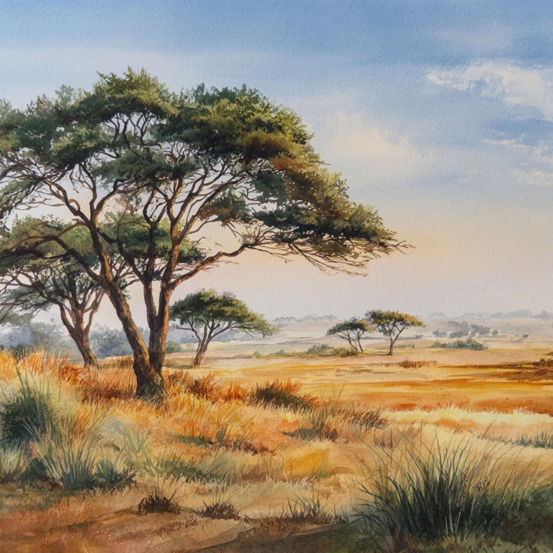 10 Printable Savannah Landscape, Watercolor Natures, African Savannah ...