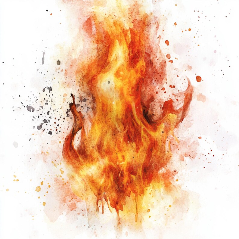Printable Fire Art, Watercolor Flame, Fire Effects Clipart, Printable ...