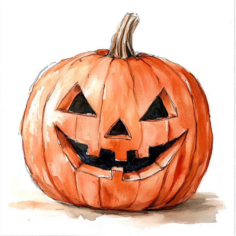 12 Printable Halloween Clipart, Watercolor Jack O' Lantern, High ...