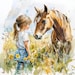 Printable Little Girl and Horse, Watercolor Girl and Ponny Art ...