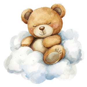 10 Printable Sleeppy Teddy Bear Toy, Watercolor Art, Sleepping Teddy ...