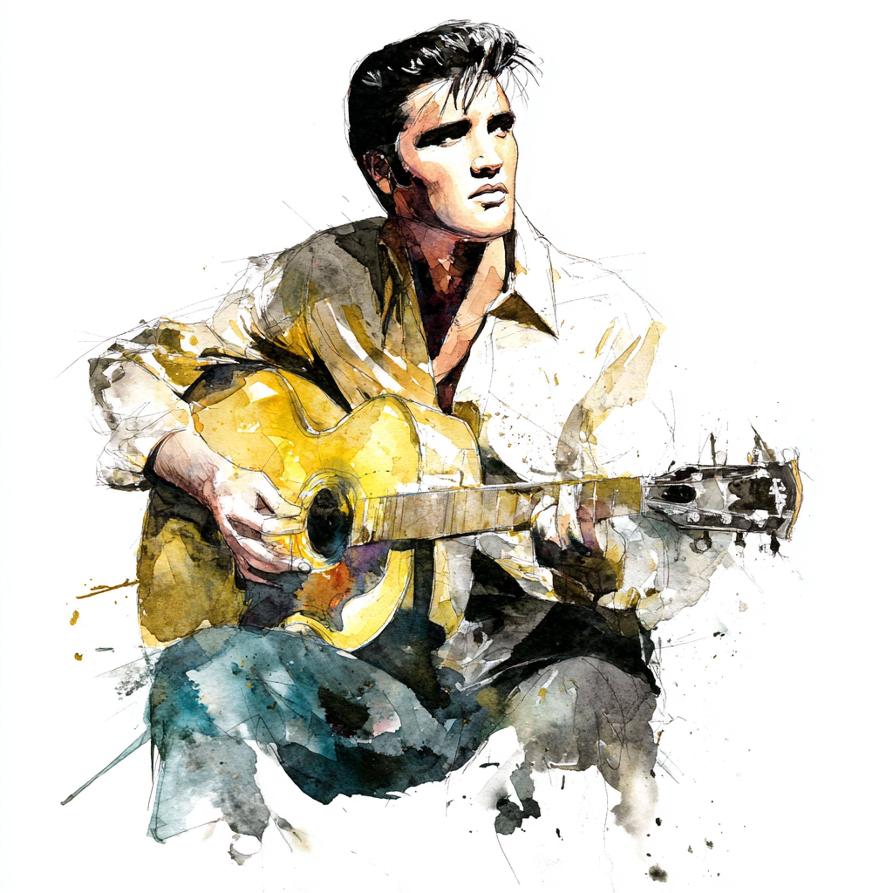 10 Printable Watercolor Elvis Presley, Iconic Music Legend Illustration ...