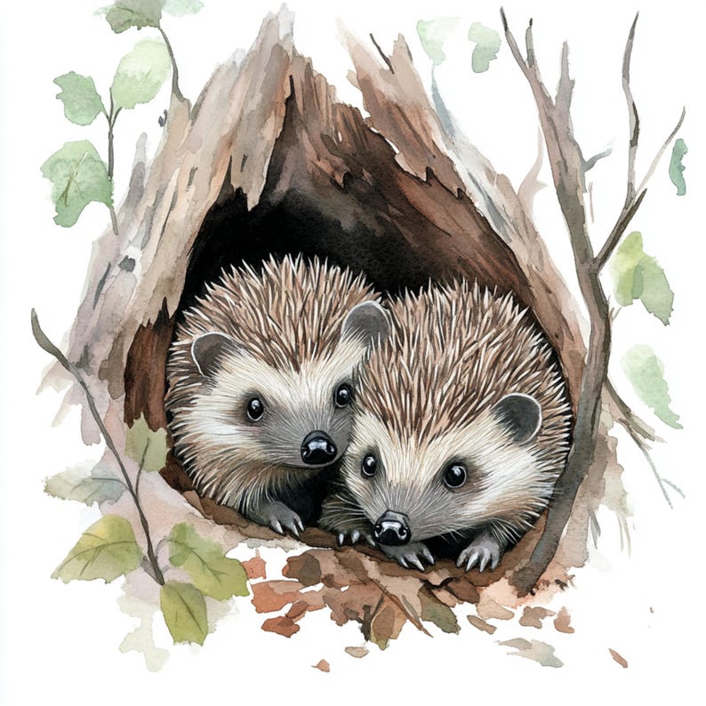 10 Printable Sleeping Hedgehog, Watercolor Hedgehog Hole, Cute Clipart ...