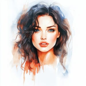 10 Printable Women Face, Young Women, Charming Girl, Watercolor Woman ...