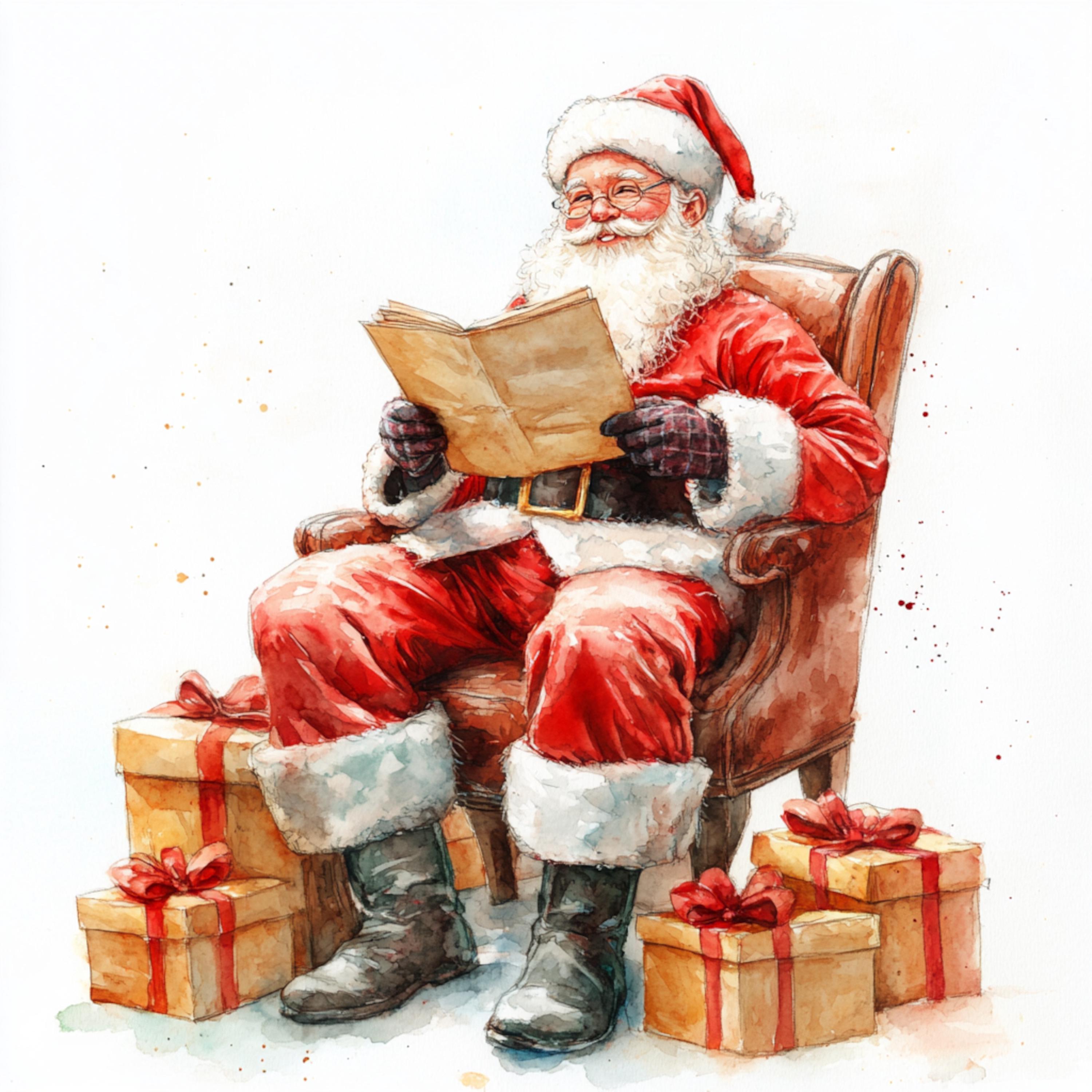 Printable Santa Reading Letters, Watercolor Santa Clipart, Christmas ...