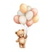 10 Printable Beige Teddy Bear Clipart, Watercolor Air Balloons Print ...