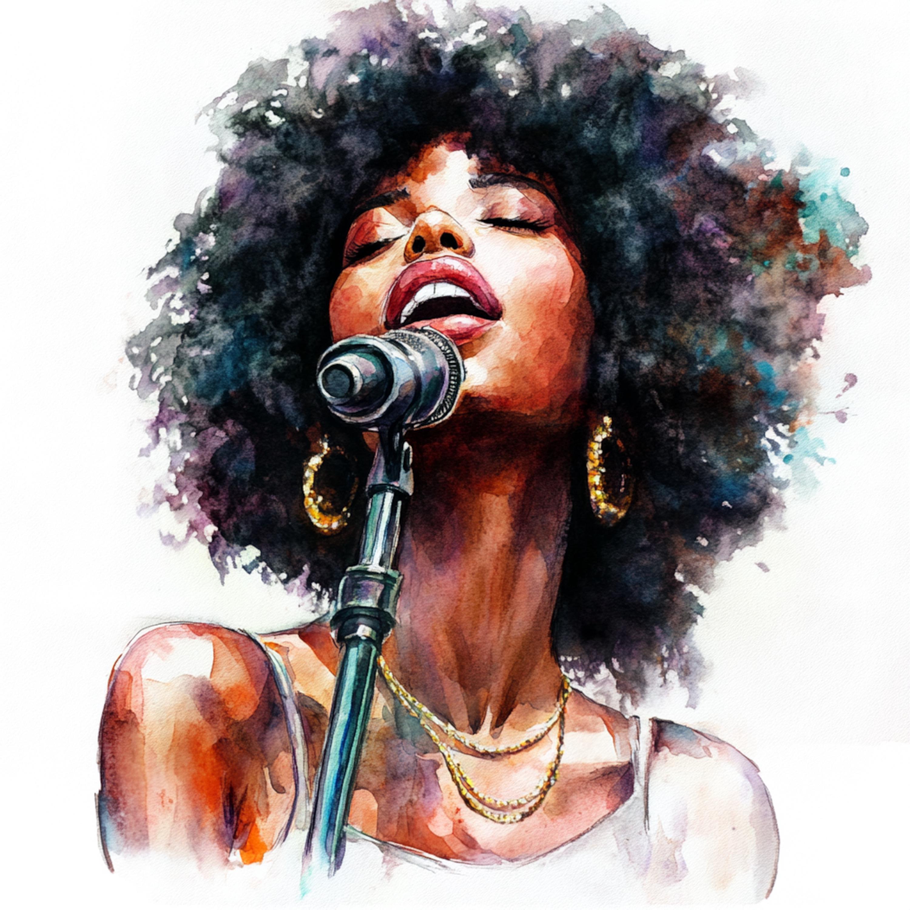 Watercolor Singing Black Girl, Young Singer, Beautiful Black Girl ...