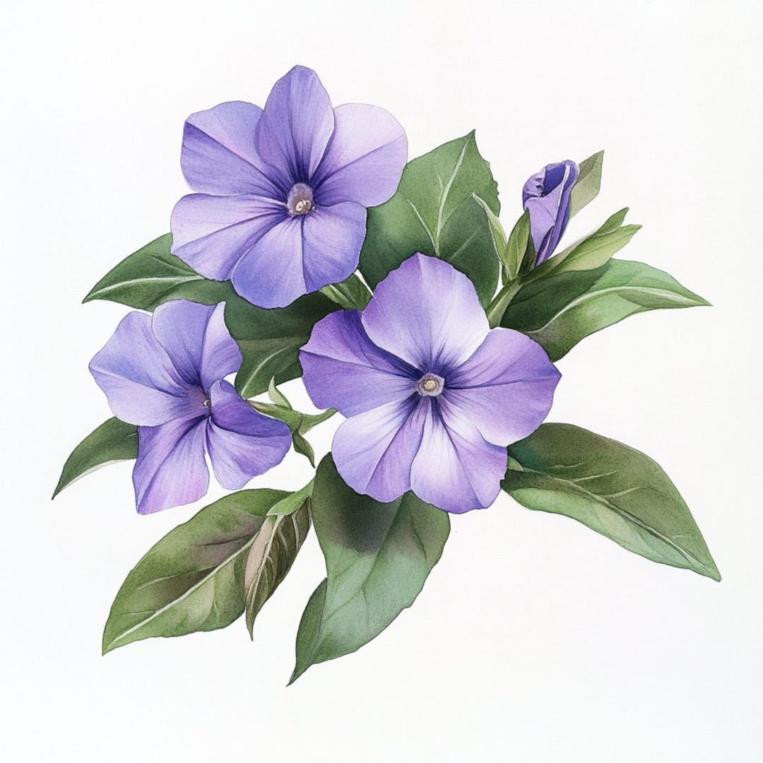 10 Printable Vinca, Watercolor Flowers, Purple Vinca Botanical Clip Art ...