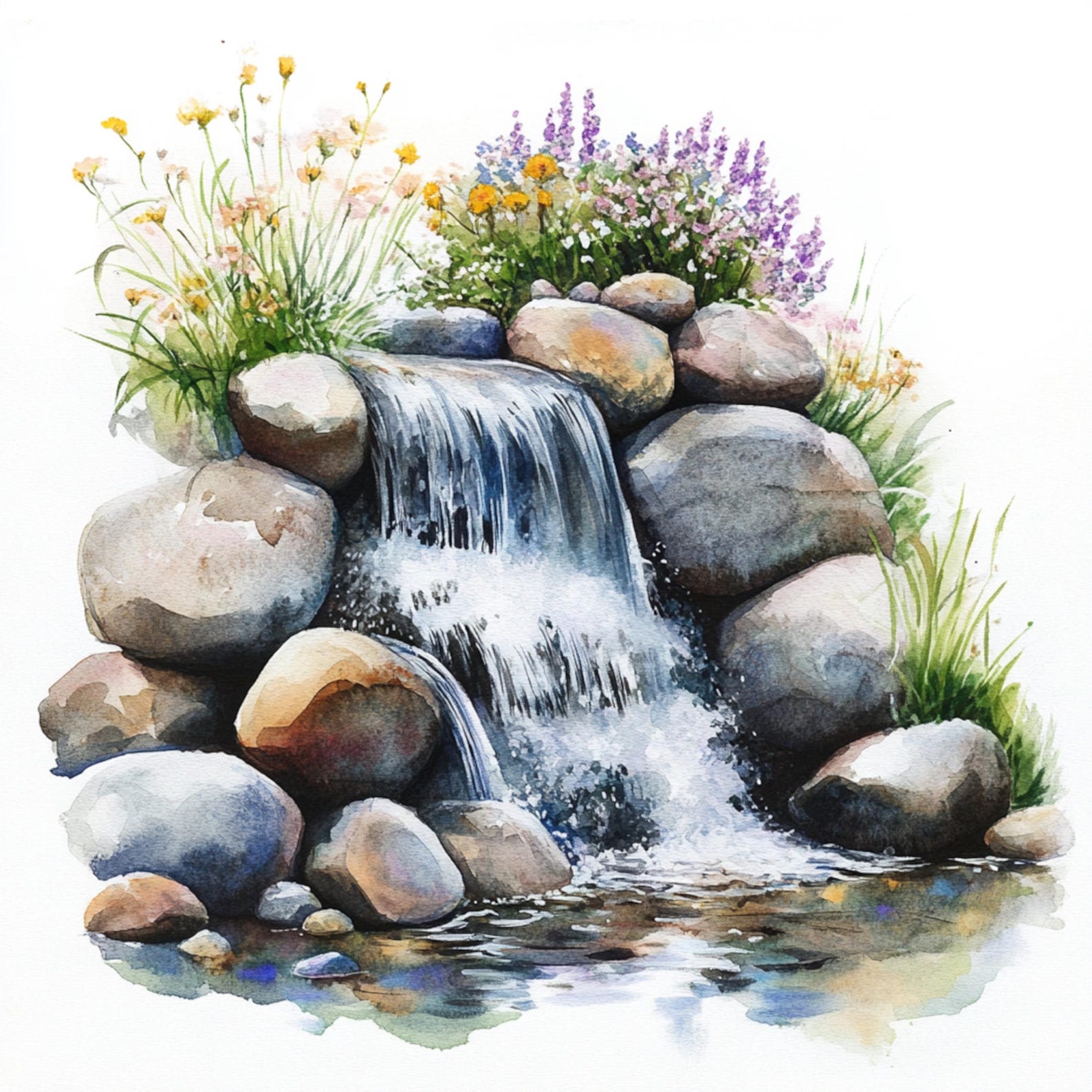 10 Printable Waterfall, Watercolor Waterfall, Garden Waterfall, Rustic ...