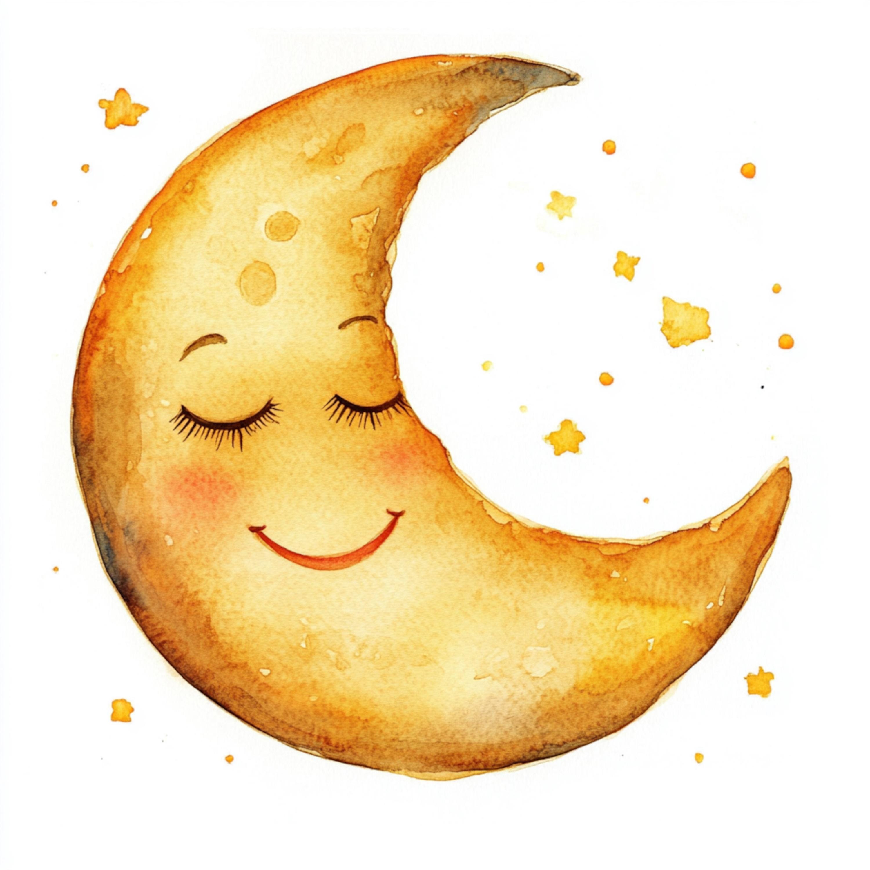 10 Printable Moon Art, Watercolor Moon, Cartoon Moon Clipart, Moon on ...