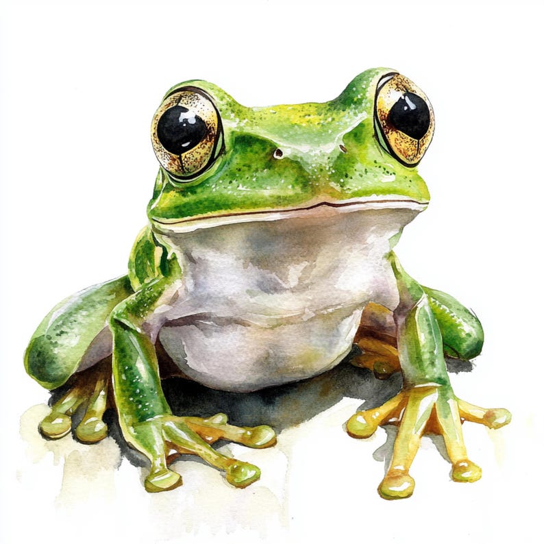 Printable Cute Frog, Little Frog Clipart, Watercolor Green Frogs Art ...