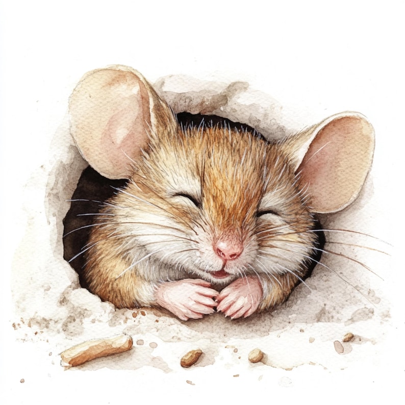 10 Printable Sleeping Mouse, Watercolor Mouse Hole, Cute Mouse Clipart ...