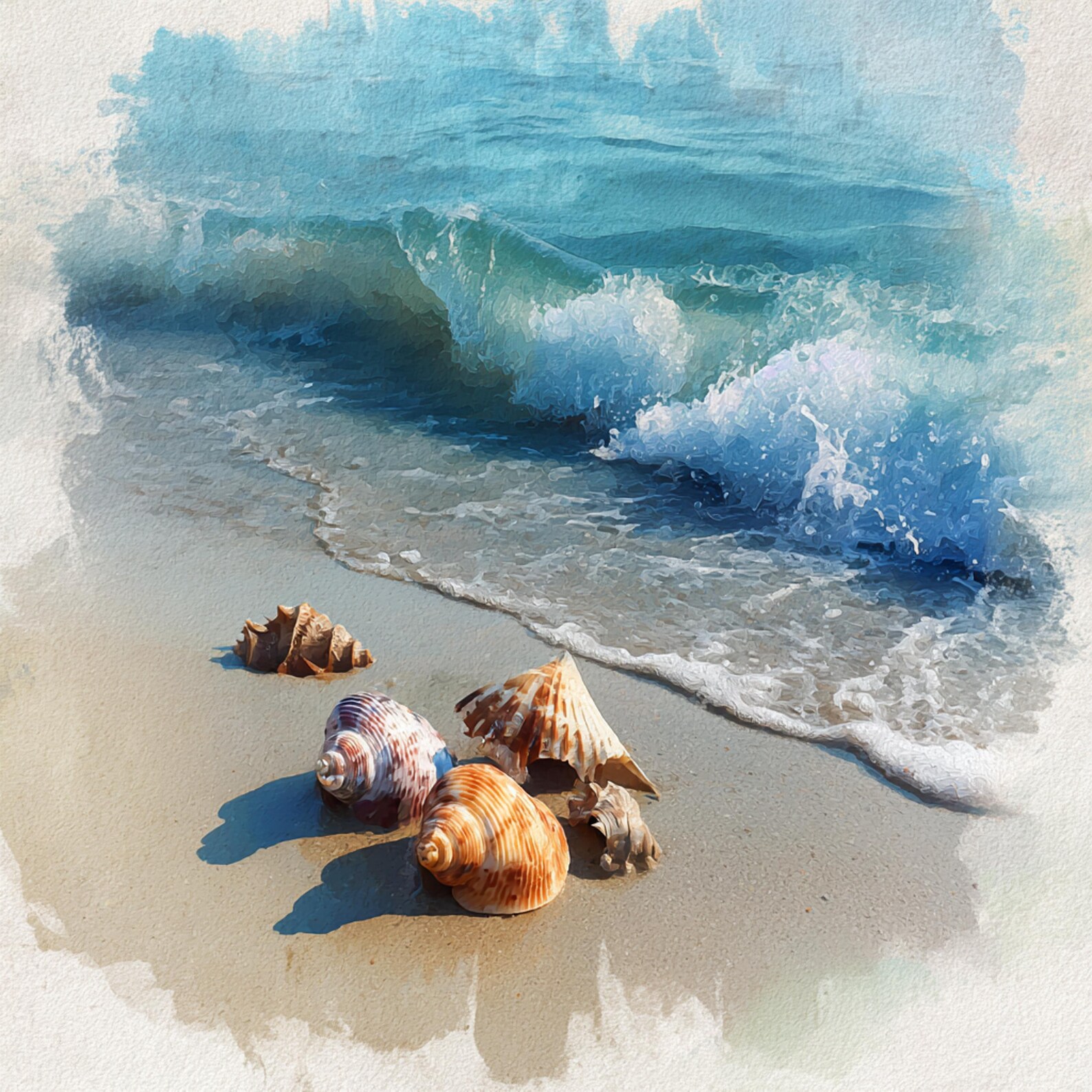10 Printable Sea Shells and Waves Clipart, Seashell on Sand, Nautical ...